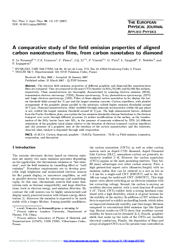 (PDF) A comparative study of the field emission properties of aligned carbon nanostructures ...
