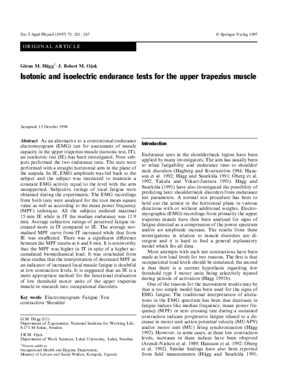 (PDF) Isotonic and isoelectric endurance tests for the upper trapezius ...