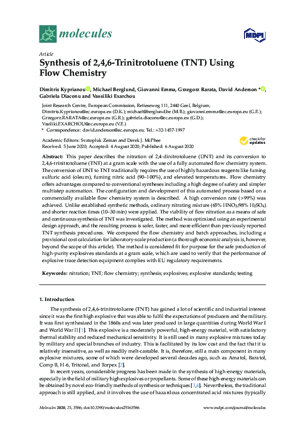 (PDF) Synthesis of 2,4,6-Trinitrotoluene (TNT) Using Flow Chemistry
