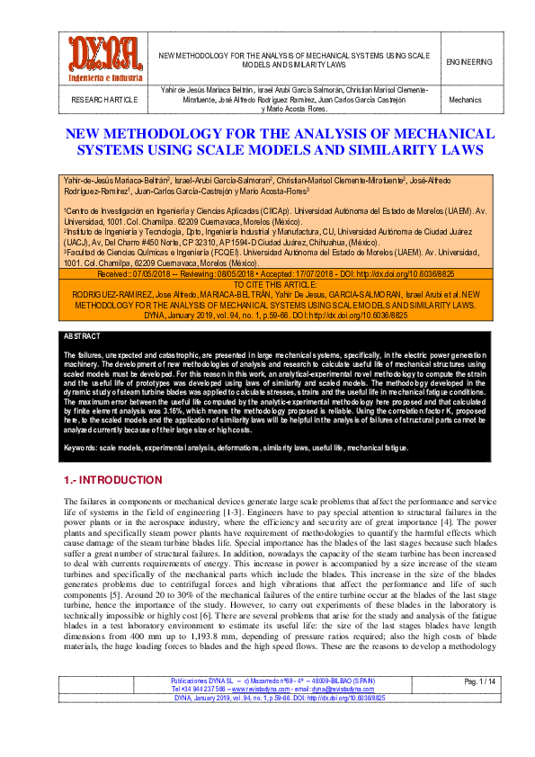(PDF) New Methodology for the Analysis of Mechanical Systems Using Scale Models and Similarity Laws