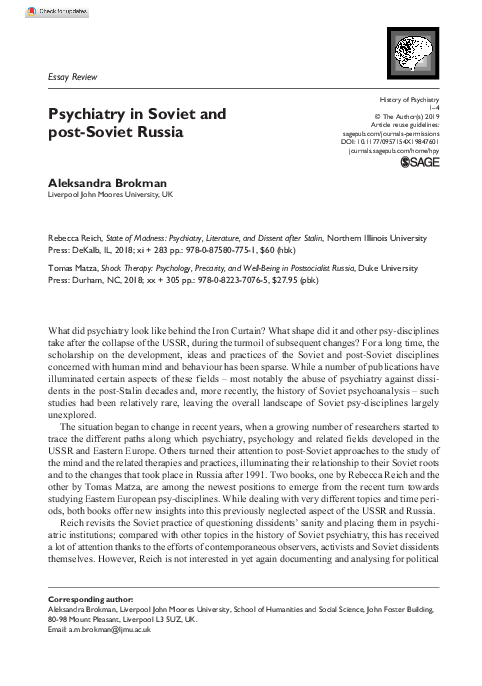 (PDF) Psychiatry in Soviet and post-Soviet Russia