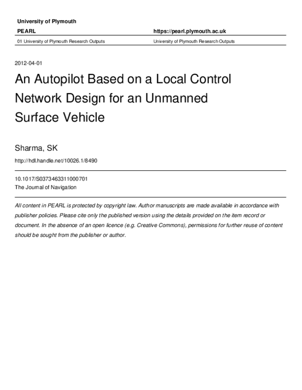 (PDF) An Autopilot Based on a Local Control Network Design for an Unmanned Surface Vehicle
