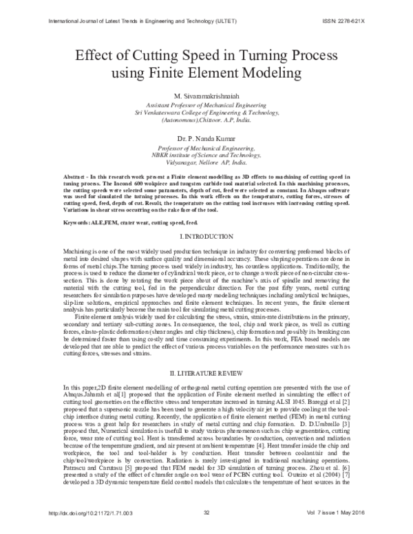 (PDF) Effect of Cutting Speed in Turning Process Using Finite Element ...