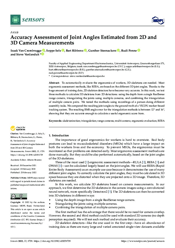 (PDF) Accuracy Assessment of Joint Angles Estimated from 2D and 3D Camera Measurements