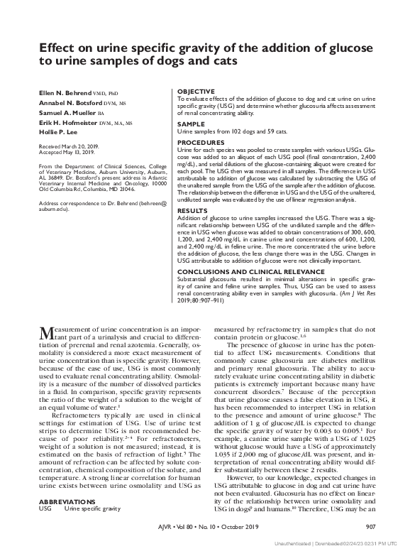 (PDF) Effect on urine specific gravity of the addition of glucose to ...