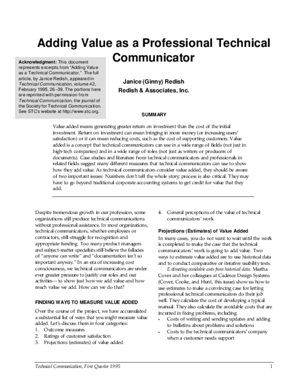 (PDF) Adding value as a professional technical communicator