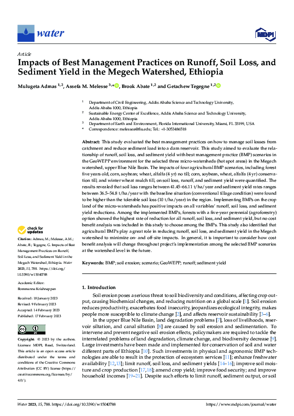 (PDF) Impacts of Best Management Practices on Runoff, Soil Loss, and Sediment Yield in the ...