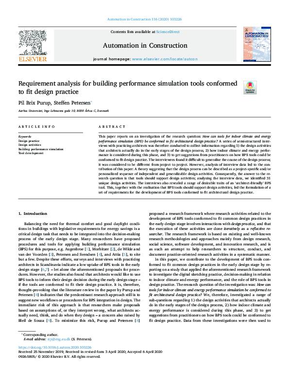 (PDF) Requirement analysis for building performance simulation tools conformed to fit design ...