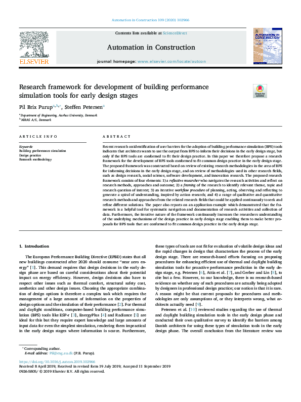 (PDF) Research framework for development of building performance simulation tools for early ...