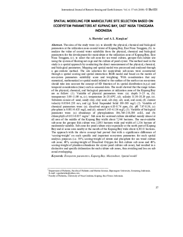 (PDF) Spatial Modeling for Mariculture Site Selection Based on Ecosystem Parameters at Kupang ...