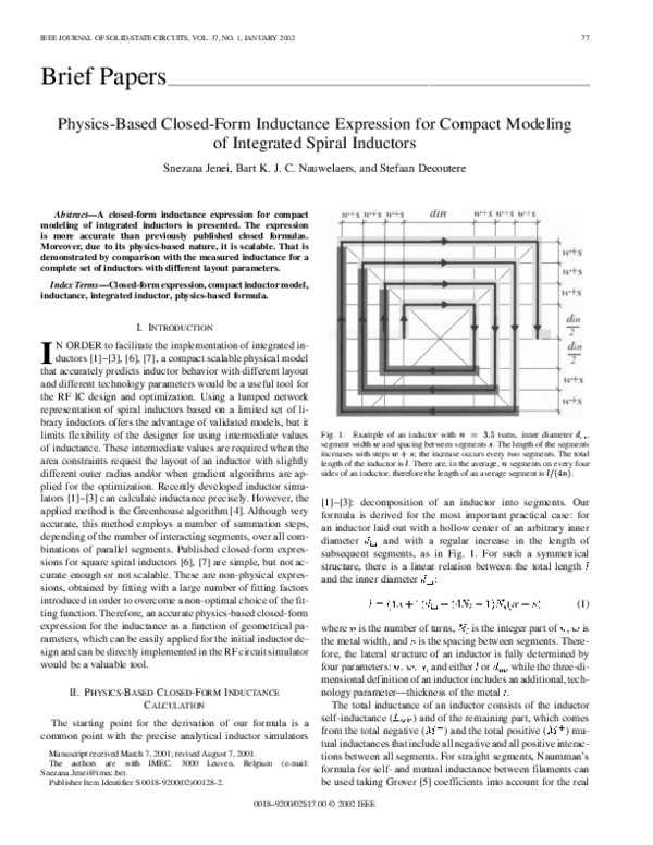 Pdf Physics Based Closed Form Inductance Expression For Compact