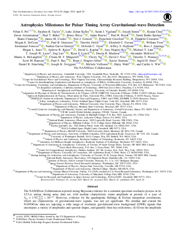 Pdf Milestones For Pulsar Timing Array Gw Detection