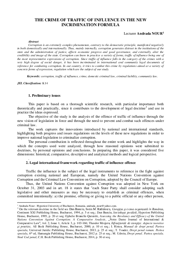 (PDF) The Crime of Traffic of Influence in the New Incrimination Formula