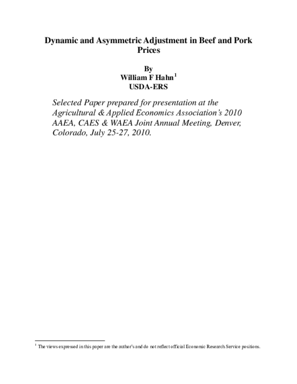 (PDF) Dynamic and Asymmetric Adjustment in Beef and Pork Prices