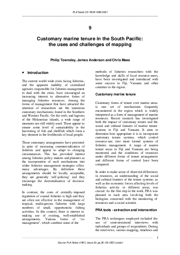 (PDF) Customary marine tenure in the South Pacific: the uses and ...