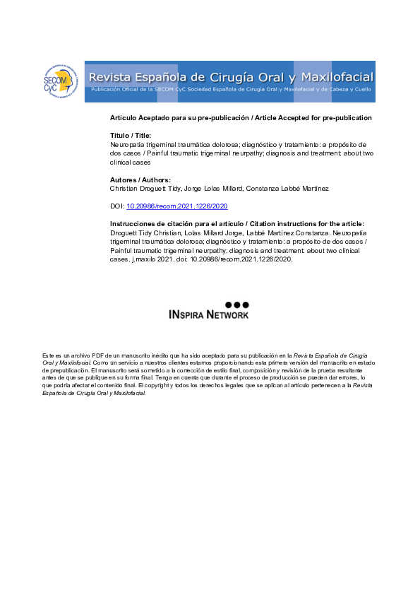 (PDF) Neuropatía Trigeminal Traumática Dolorosa; Diagnóstico y ...