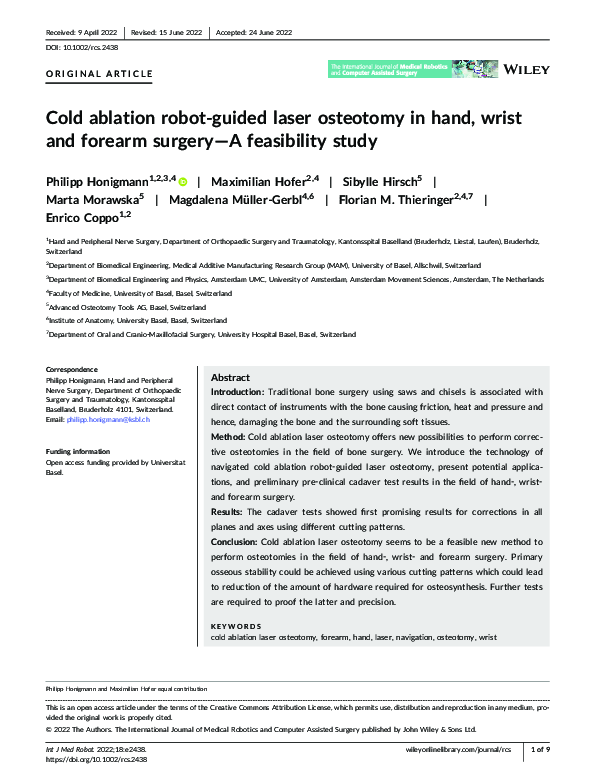 (PDF) Cold ablation robot‐guided laser osteotomy in hand, wrist and ...