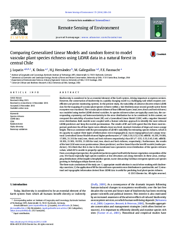 Pdf Comparing Generalized Linear Models And Random Forest To Model 6153