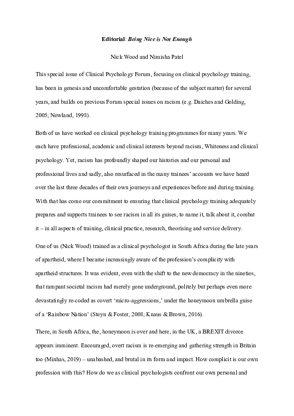 (PDF) Editorial: Being nice is not enough