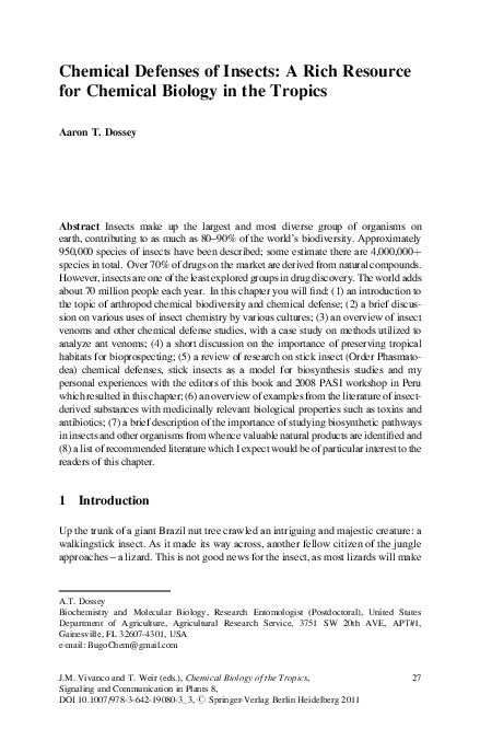(PDF) Chemical Defenses of Insects: A Rich Resource for Chemical ...