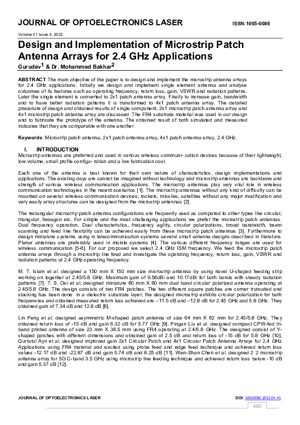 (PDF) Design and Implementation of Microstrip Patch Antenna Arrays for 2.4 GHz Applications