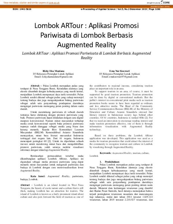 (PDF) Aplikasi Promosi Pariwisata di Lombok Berbasis Augmented Reality
