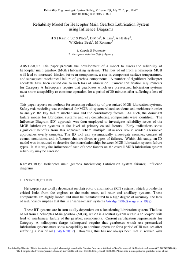 (PDF) Reliability model for helicopter main gearbox lubrication system using influence diagrams ...