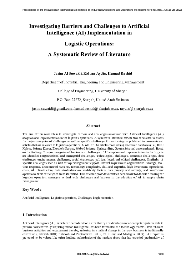 (PDF) Investigating Barriers and Challenges to Artificial Intelligence (AI) Implementation in ...