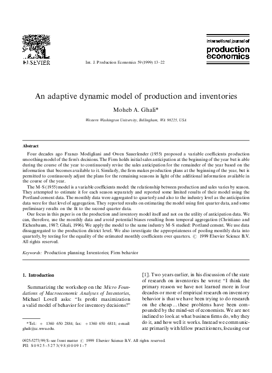 (PDF) An adaptive dynamic model of production and inventories
