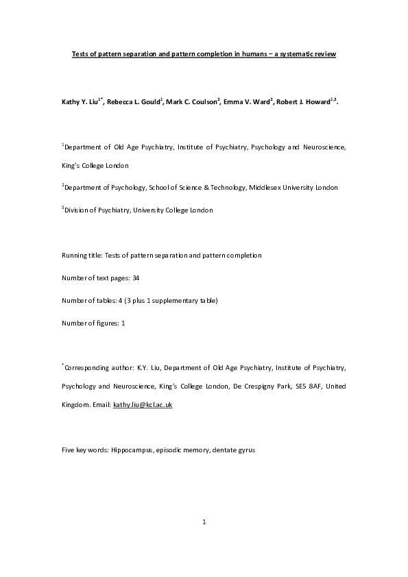 (PDF) Tests of pattern separation and pattern completion in humans - a ...