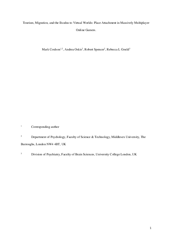 (PDF) Tourism, migration, and the exodus to virtual worlds: Place attachment in massively ...