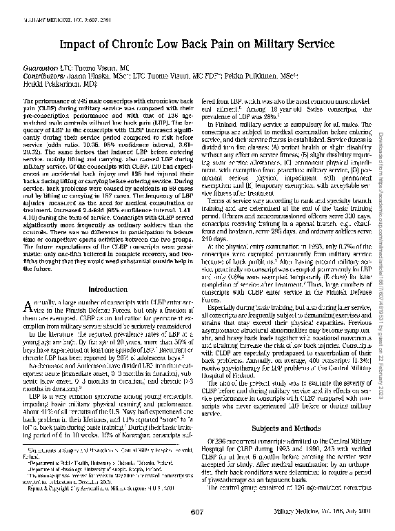 (PDF) Impact of Chronic Low Back Pain on Military Service