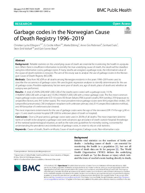 (PDF) Garbage codes in the Norwegian Cause of Death Registry 1996–2019