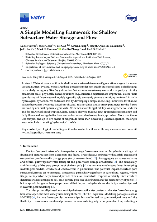 (PDF) A Simple Modelling Framework for Shallow Subsurface Water Storage and Flow | Mark Hodson ...