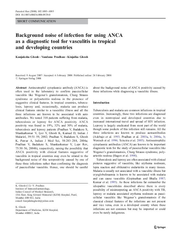 (PDF) Background noise of infection for using ANCA as a diagnostic tool for vasculitis in ...