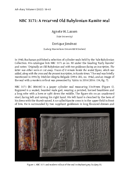 (PDF) NBC 3171: A recarved Old Babylonian-Kassite seal