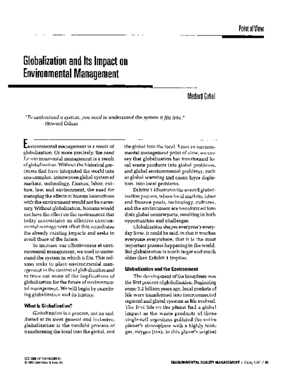 (PDF) Globalization and its impact on environmental management