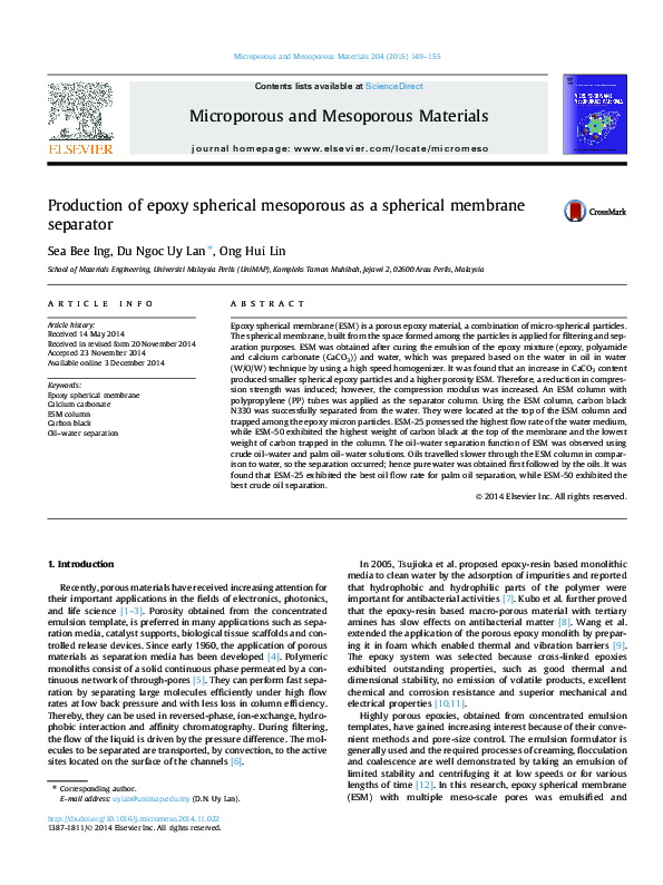 (PDF) Production of epoxy spherical mesoporous as a spherical membrane ...