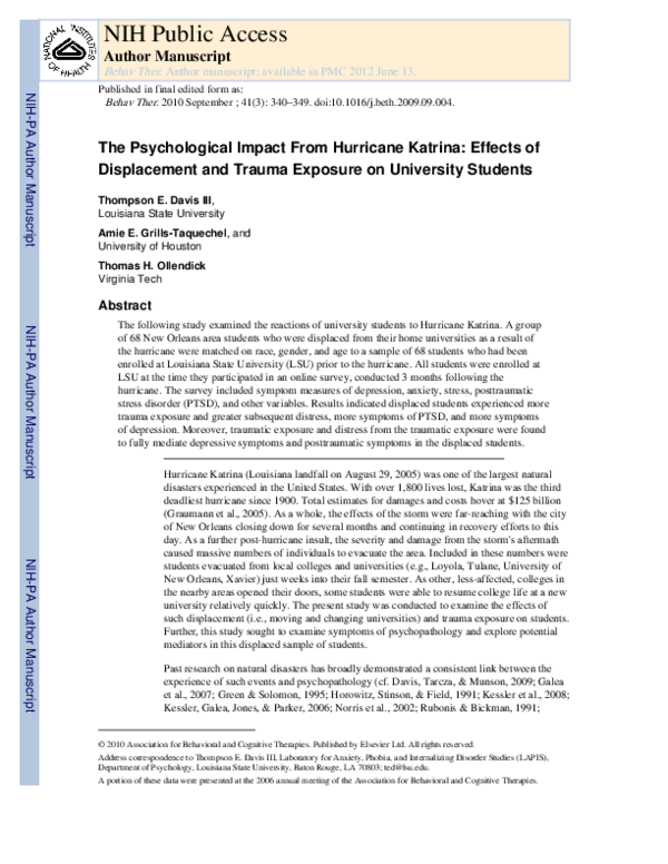 (PDF) The Psychological Impact From Hurricane Katrina: Effects of ...