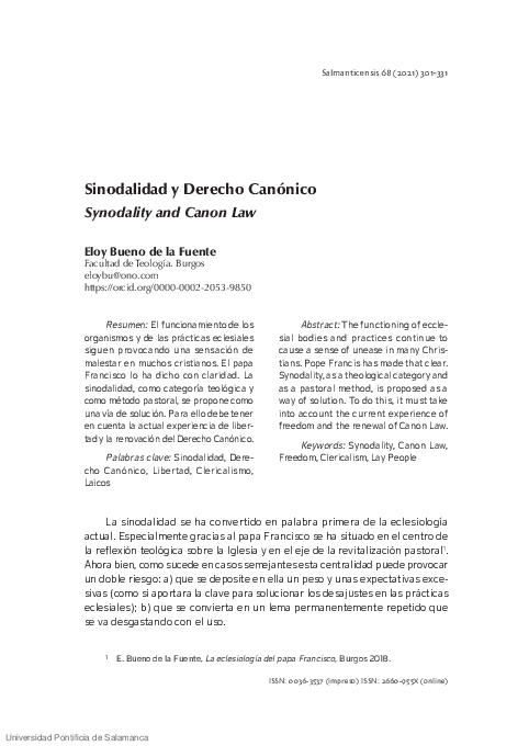 (PDF) Sinodalidad y Derecho Canónico