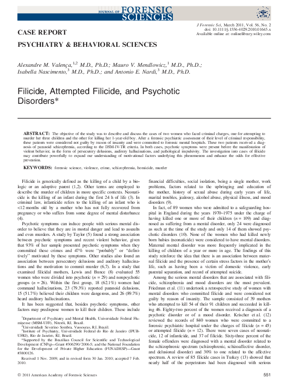 (PDF) Filicide, Attempted Filicide, and Psychotic Disorders*