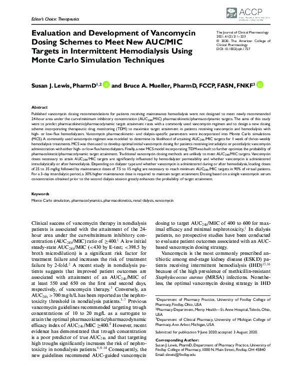 (PDF) Evaluation and Development of Vancomycin Dosing Schemes to Meet ...