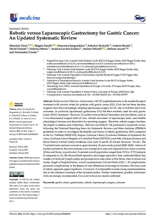 (PDF) Robotic versus Laparoscopic Gastrectomy for Gastric Cancer: An Updated Systematic Review