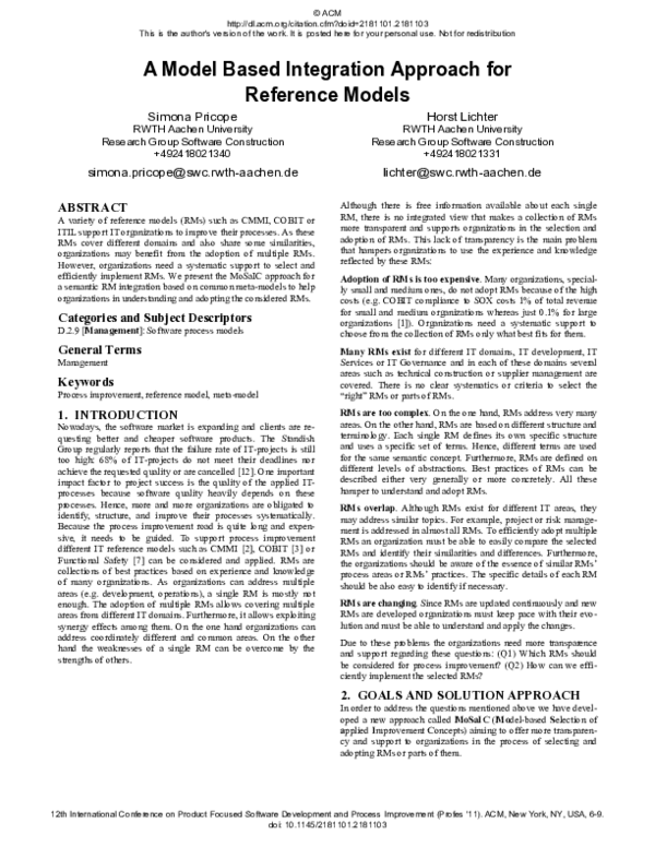 (PDF) A model based integration approach for reference models