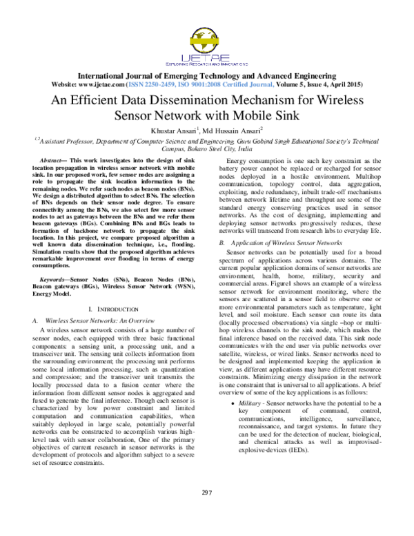 (PDF) An Efficient Data Dissemination Mechanism for Wireless Sensor Network with Mobile Sink