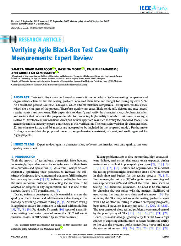 (PDF) Verifying Agile Black-Box Test Case Quality Measurements: Expert ...