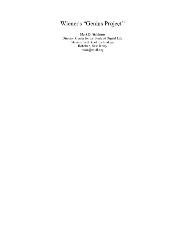 (DOC) Wiener's "Genius Project"