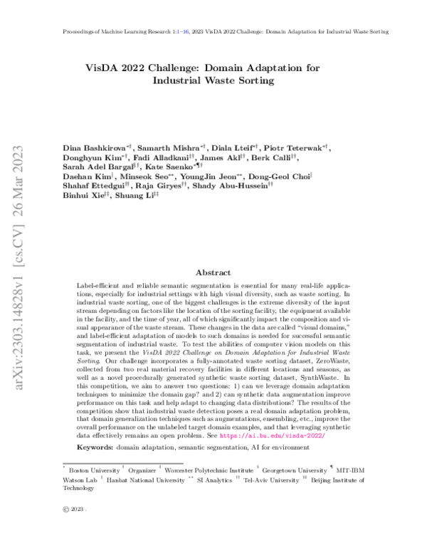 (PDF) VisDA 2022 Challenge: Domain Adaptation for Industrial Waste Sorting | Diala Lteif ...