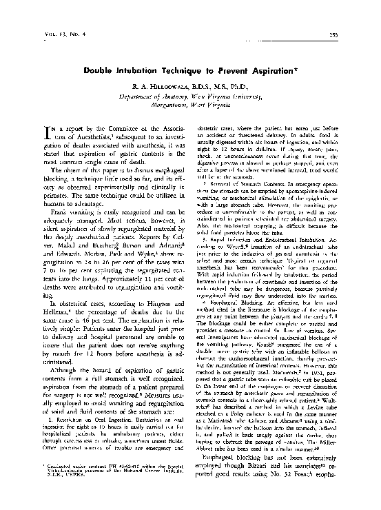 (PDF) Double intubation technique to prevent aspiration