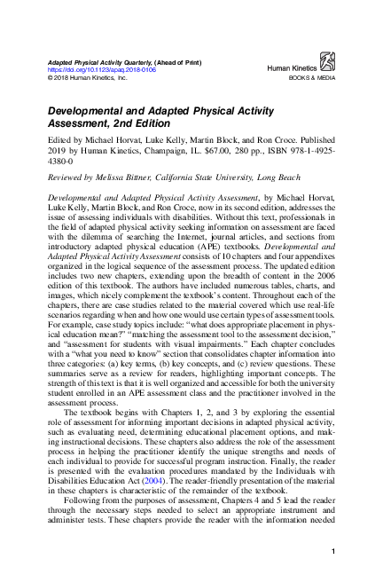 (PDF) Developmental and Adapted Physical Activity Assessment